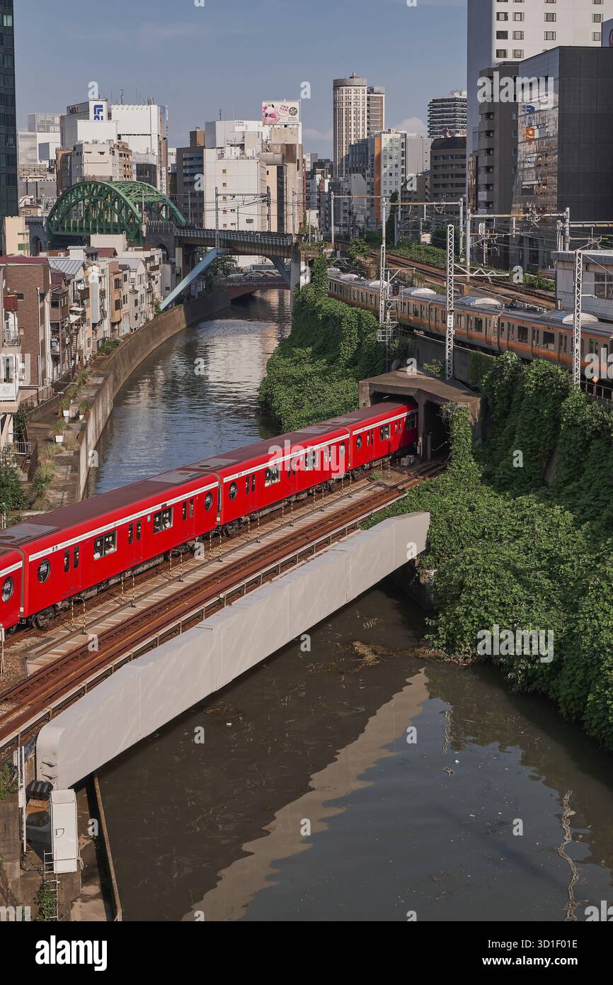 Iconic Train Crossing Spot over a Canal in Tokyo, Japan - Hijiri Bridge ...
