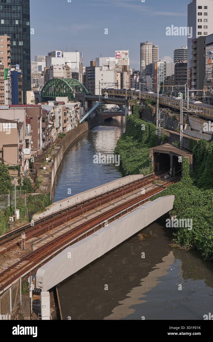 Iconic Train Crossing Spot over a Canal in Tokyo, Japan - Hijiri Bridge ...