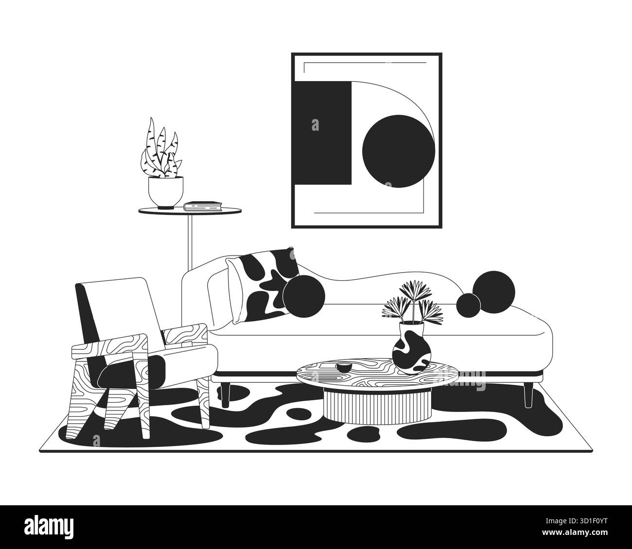 Lounge livingroom couch and armchair outline illustration Stock Vector ...