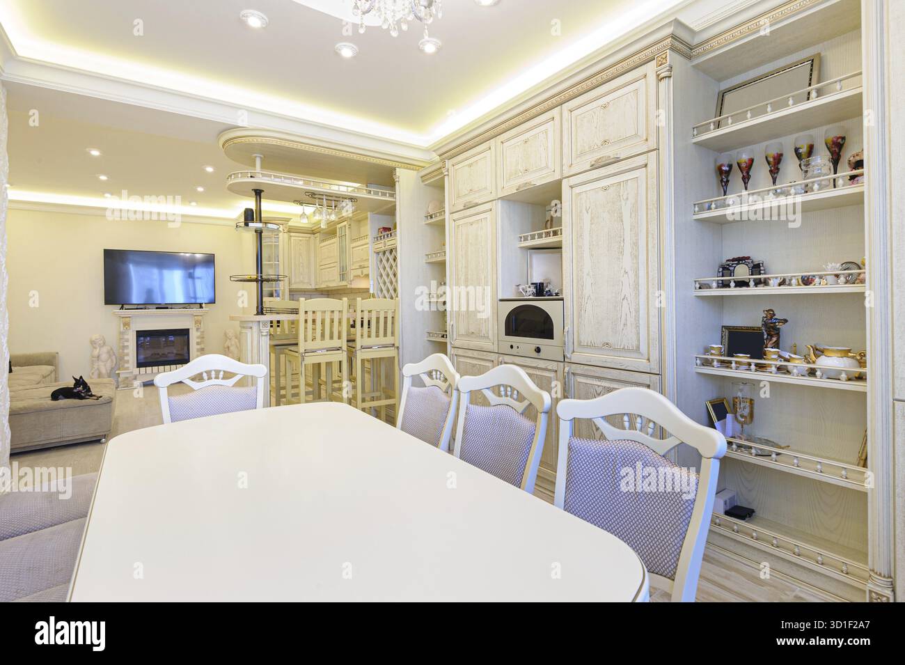 Luxury rich modern beige kitchen in Provence style Stock Photo - Alamy