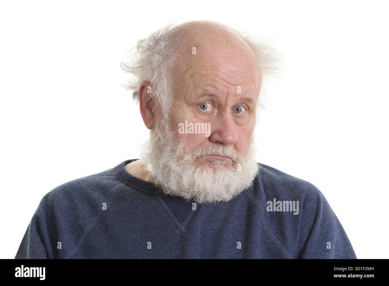 Sad depressing old bald man isolated portrait isolated on white. sad ...