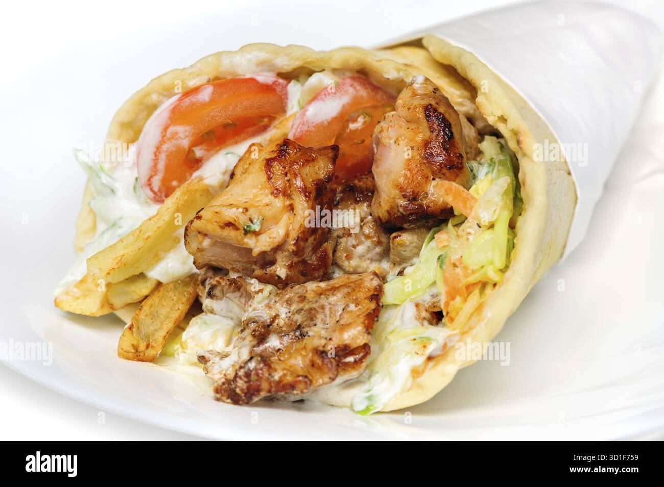 Greek gyros stuffed with meat, salad, onion, tomato and potato Stock ...