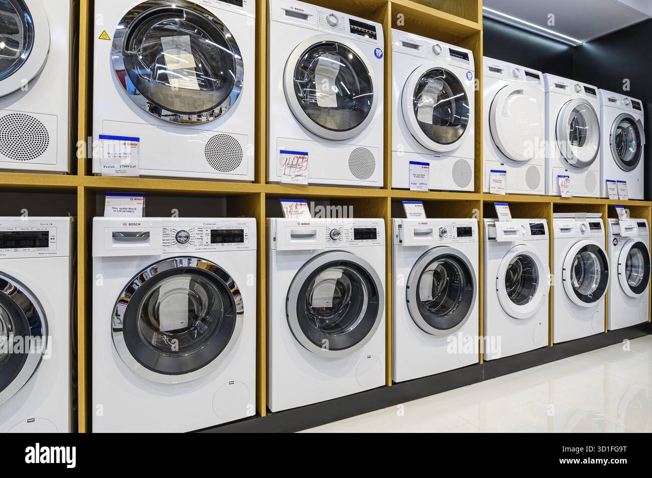 Chisinau, Moldova, May 2020: showroom of domestic appliance store with ...
