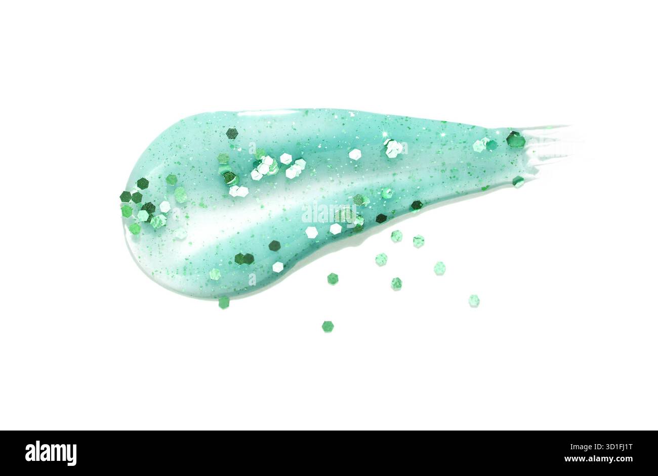 Green glitter gel smear with sparkling particles on white background ...