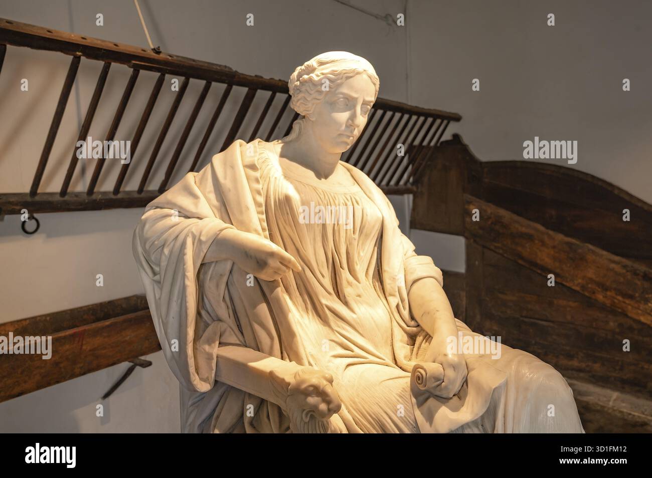 A marble sculpture depicting the allegory of literature with the facial ...