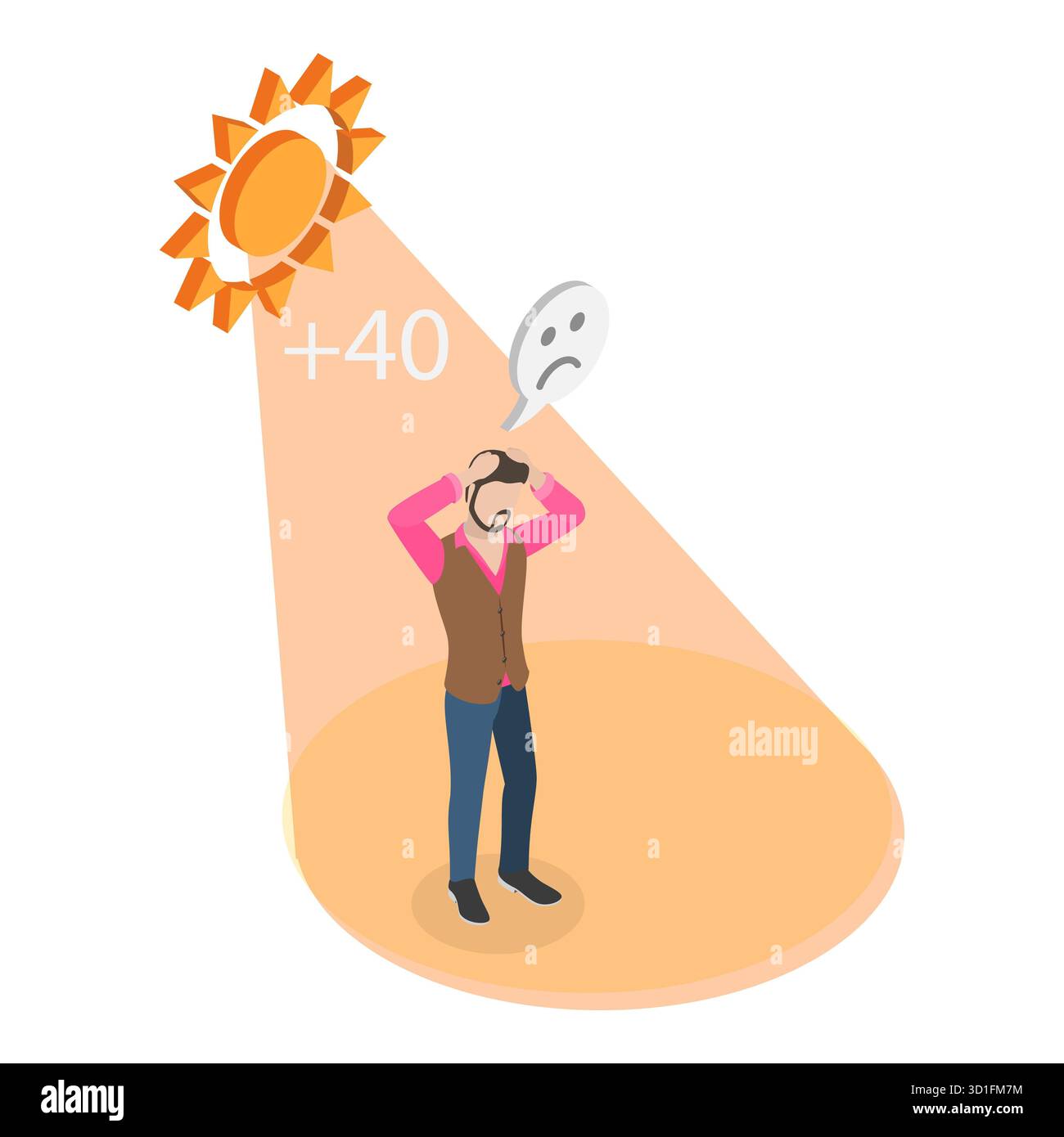 3D Isometric Flat Illustration of Heatstroke, Sun Overheating and ...