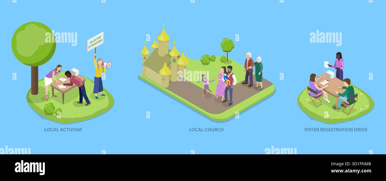 3D Isometric Flat Illustration of Neighborhood Social Life, Local ...
