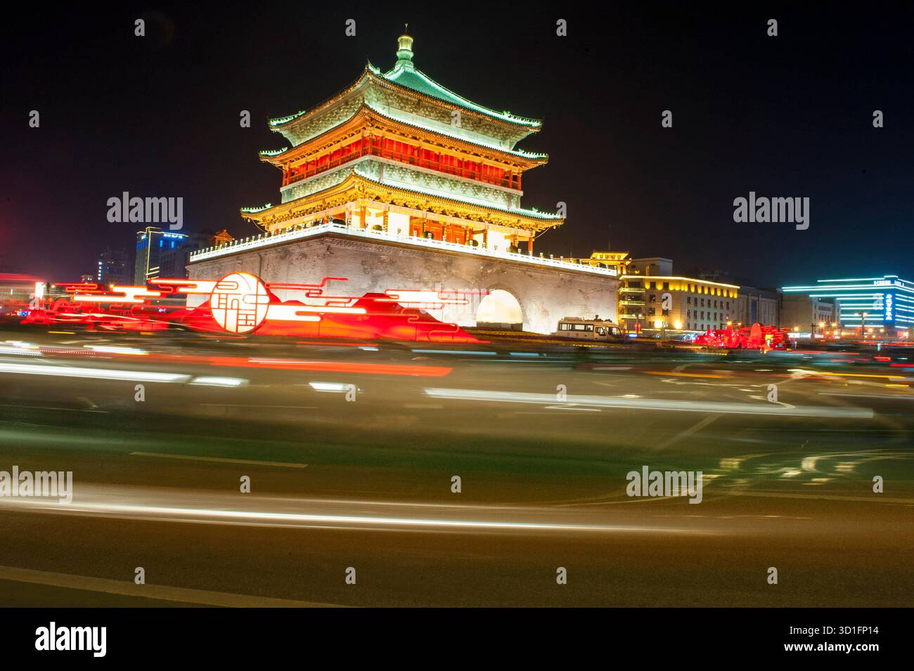 The Bell Tower in Xi'an, Shaanxi, China, was built in the 17th year of ...