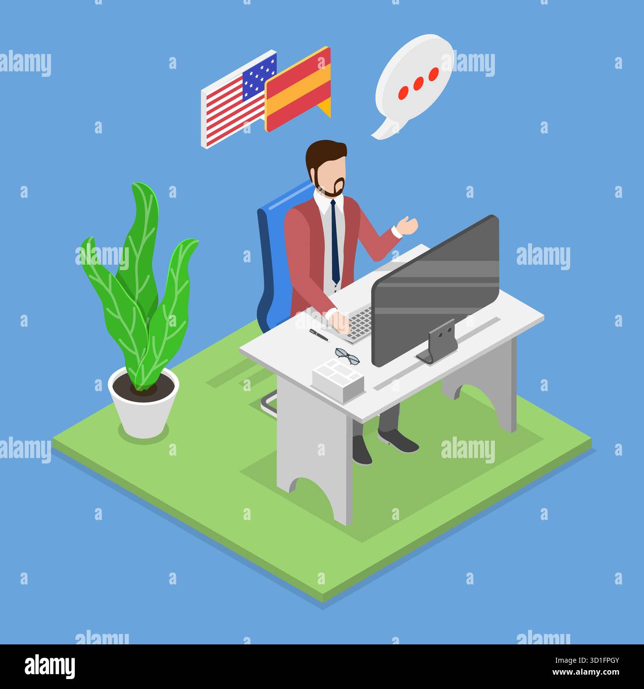3D Isometric Flat Illustration of Professional Interpreter, Translation ...
