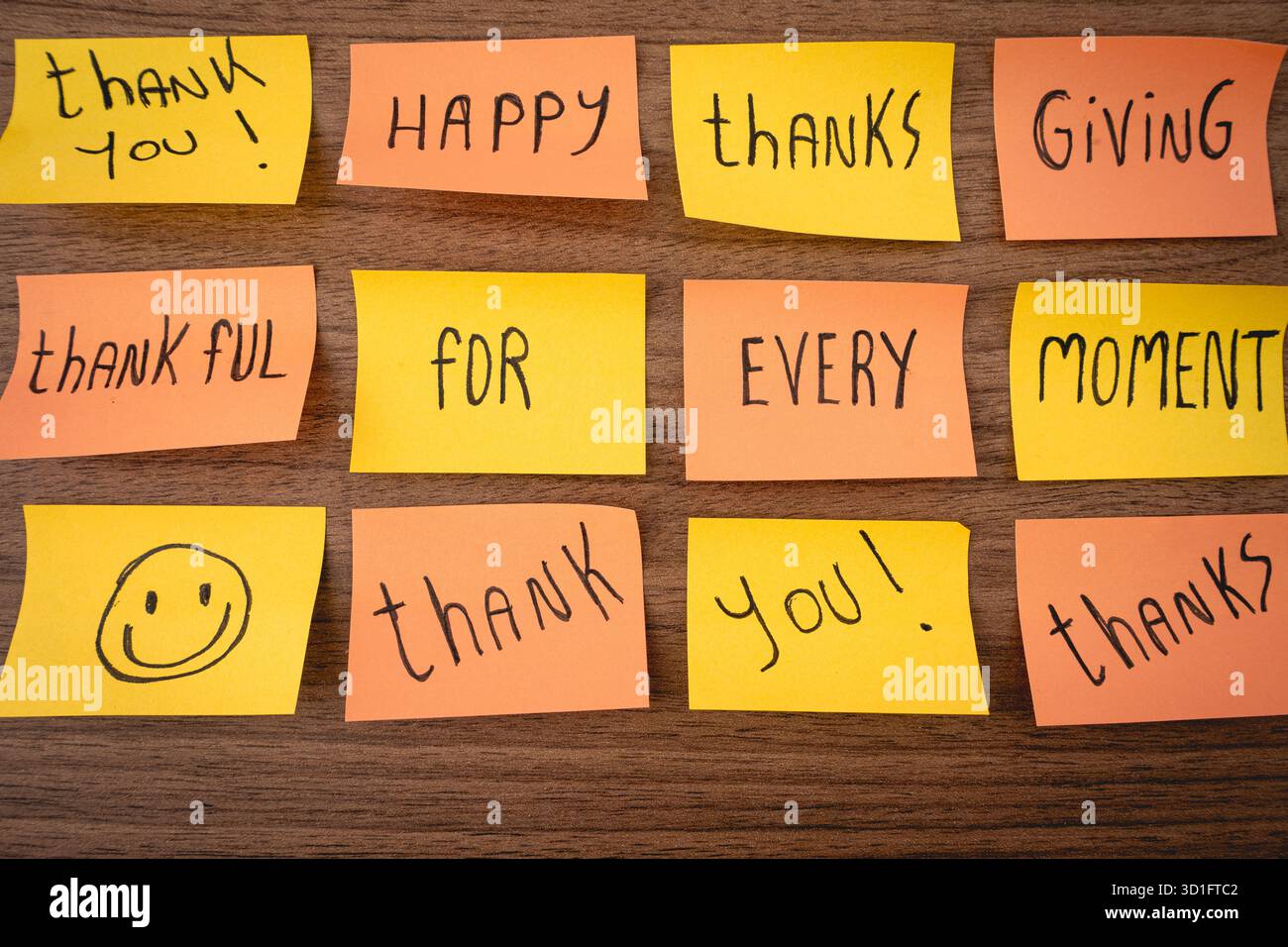 Positive and thankfull notes on a wooden background. Thanksgiving day ...