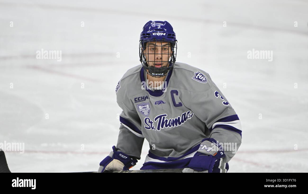St. Thomas forward Lucas Wahlin skates to the puck during their game ...