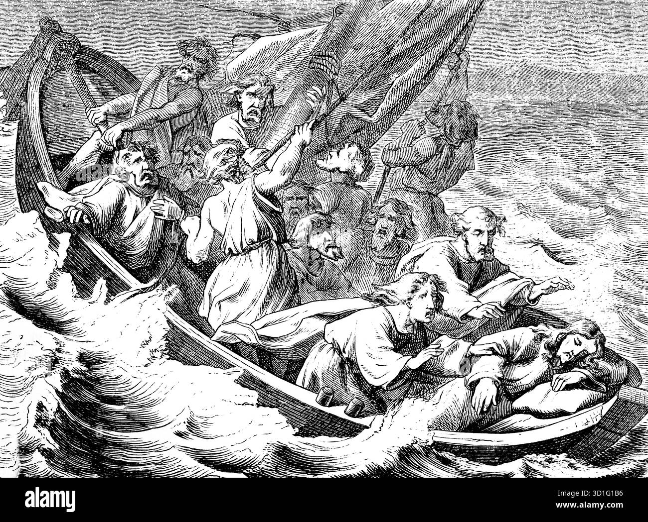 Jesus sleeping on his pillow in a storm, Gospel of Mark, chapter 4 ...