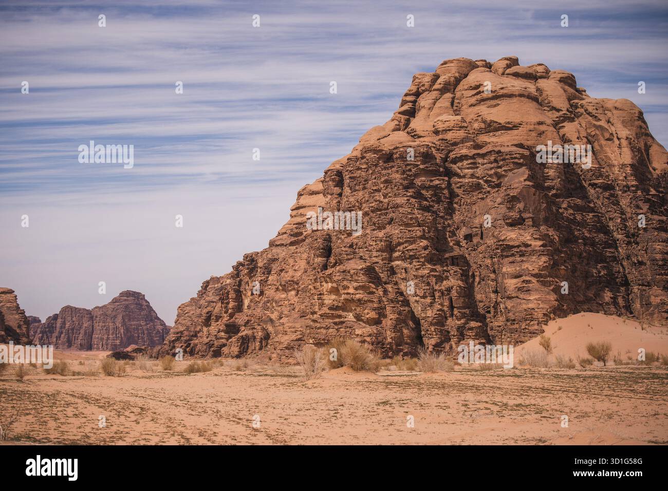 Expansive desert landscapes in Wadi Rum, southern Jordan, showing ...