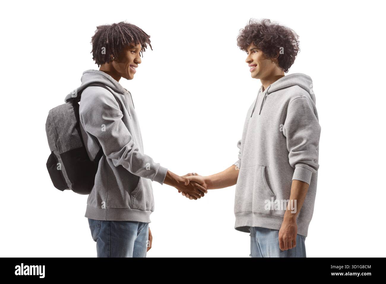 African american student shaking hands with a caucasian guy isolated on ...