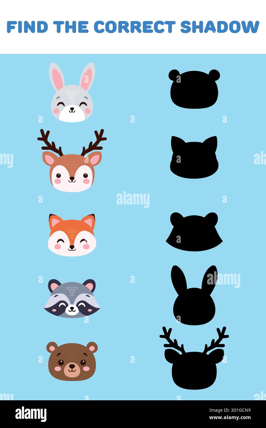 Find the correct shadow. Cute forest animals. Educational games for ...