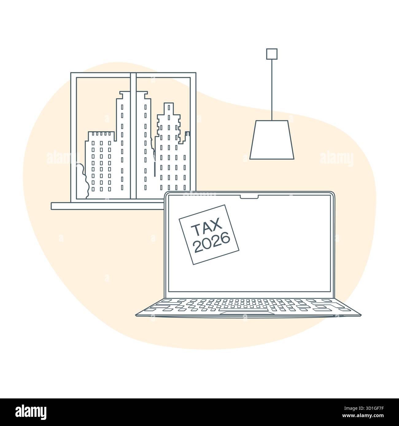 Tax filing concept illustrated with laptop featuring tax note and ...