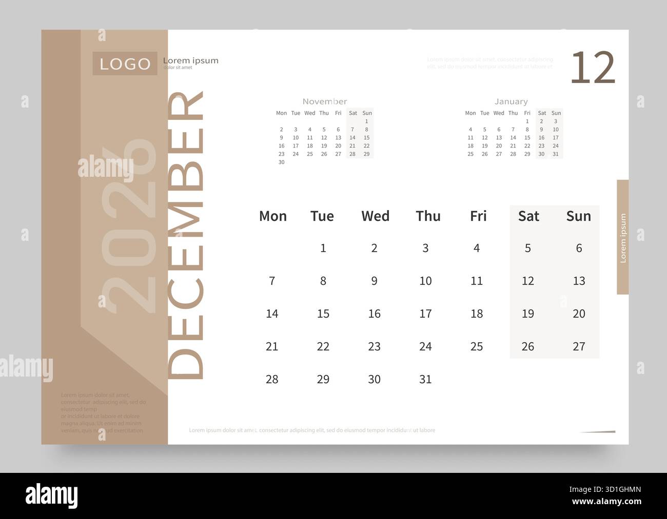 The calendar for December 2026 is white and beige Stock Vector Image ...
