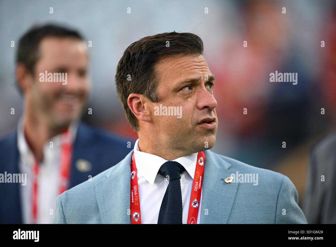 Kansas City Chiefs general manager Brett Veach walks on the sideline ...