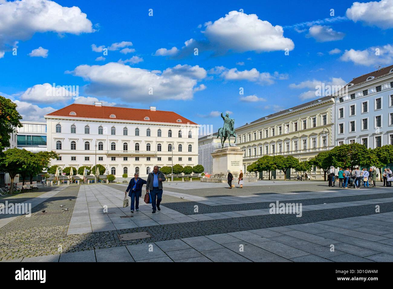 Statue of Maxillian I with the Headquarters of FC Bayern Munchen ...