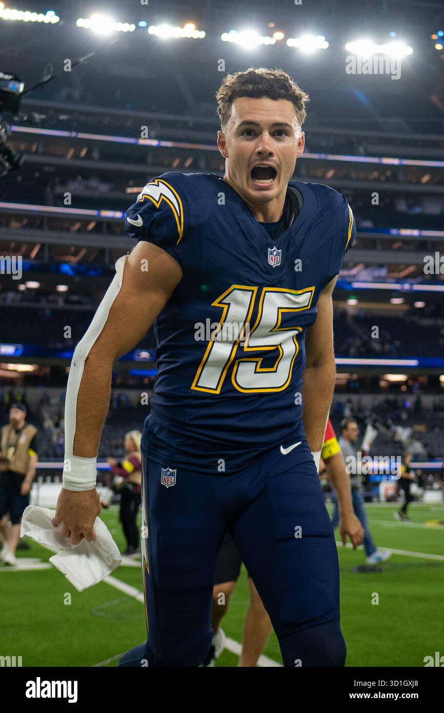 Los Angeles Chargers wide receiver Ladd McConkey (15) jogs back to the ...