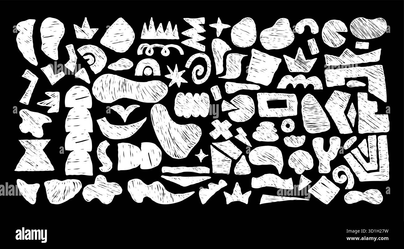 Curvature Crayon Freeform set. Abstract White Chalk Hand Drawn Shapes ...