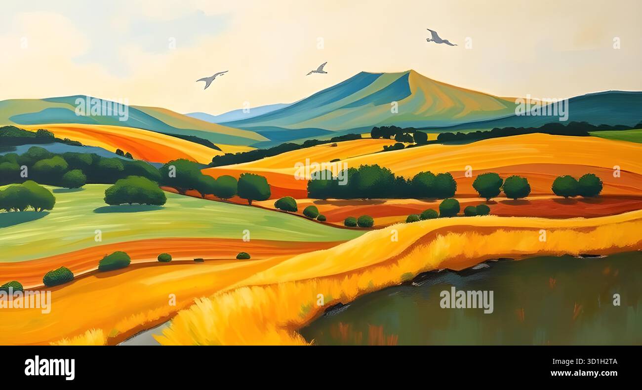 mountain, oil painting, art, landscape, nature, scenery, hills, sky ...