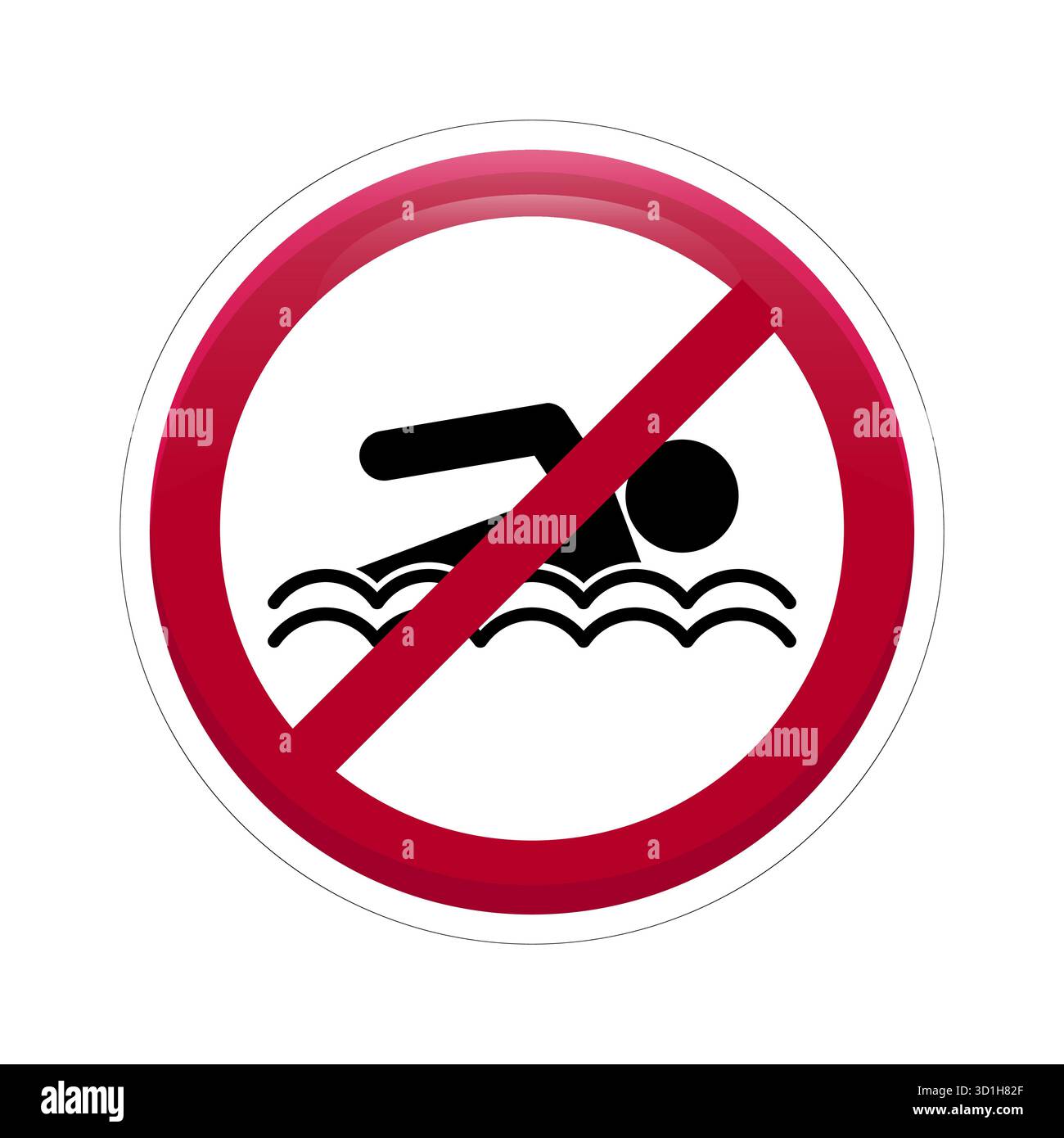No swimming symbol. Red prohibition sign. Swimmer figure icon. Vector ...