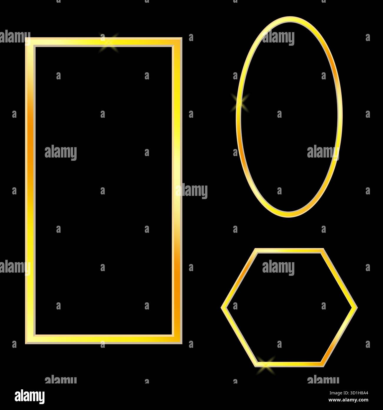 Golden frame set. Shiny metallic borders. Elegant luxury shapes. Vector ...