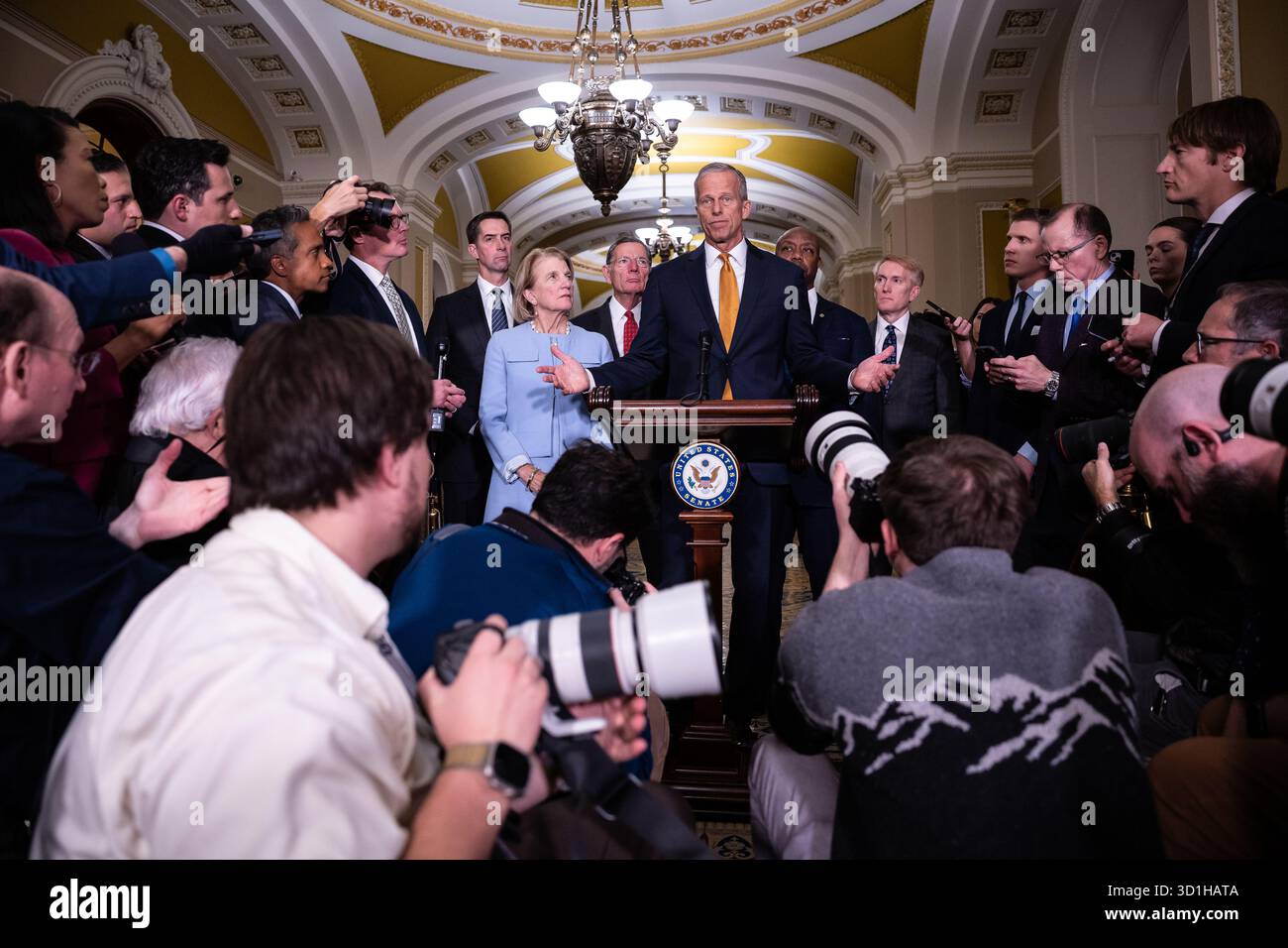 Senate Majority Leader John Thune (R-S.D.) speaks alongside other ...