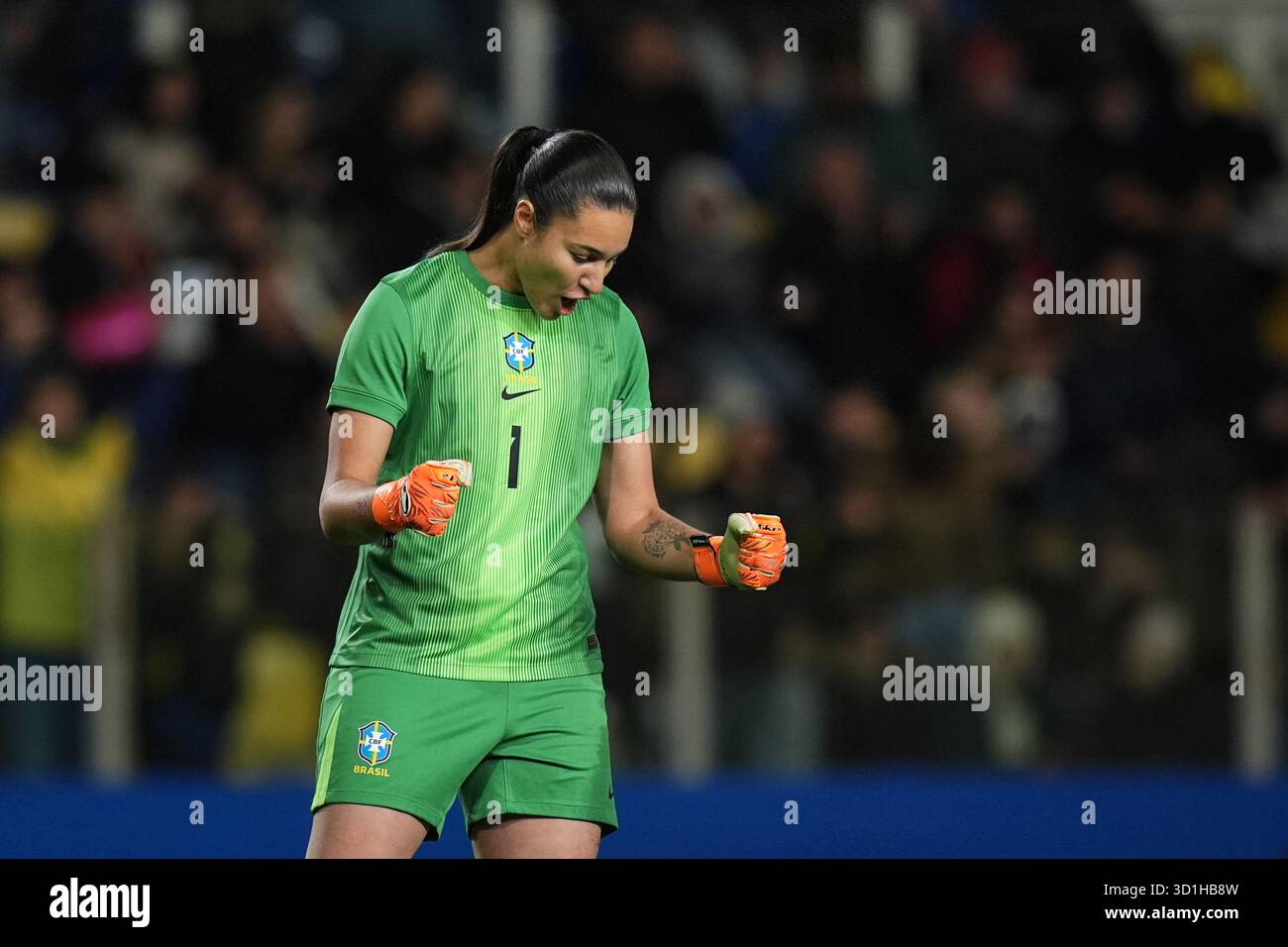 Brazil's goalkeeper Lorena Da Silva Leita celebrates for the victory at ...