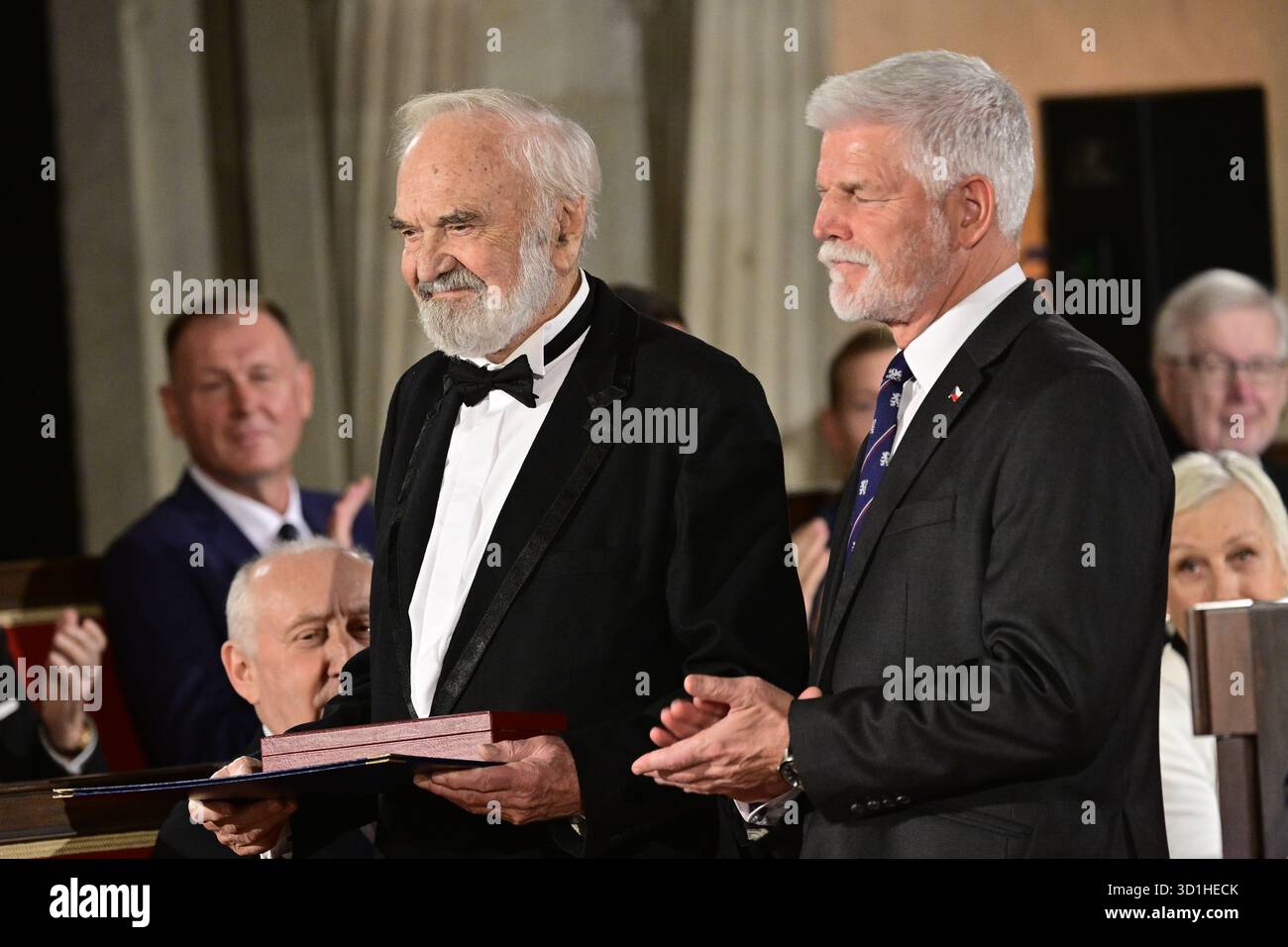 Czech President Petr Pavel, right, awarded the Order of the White Lion ...