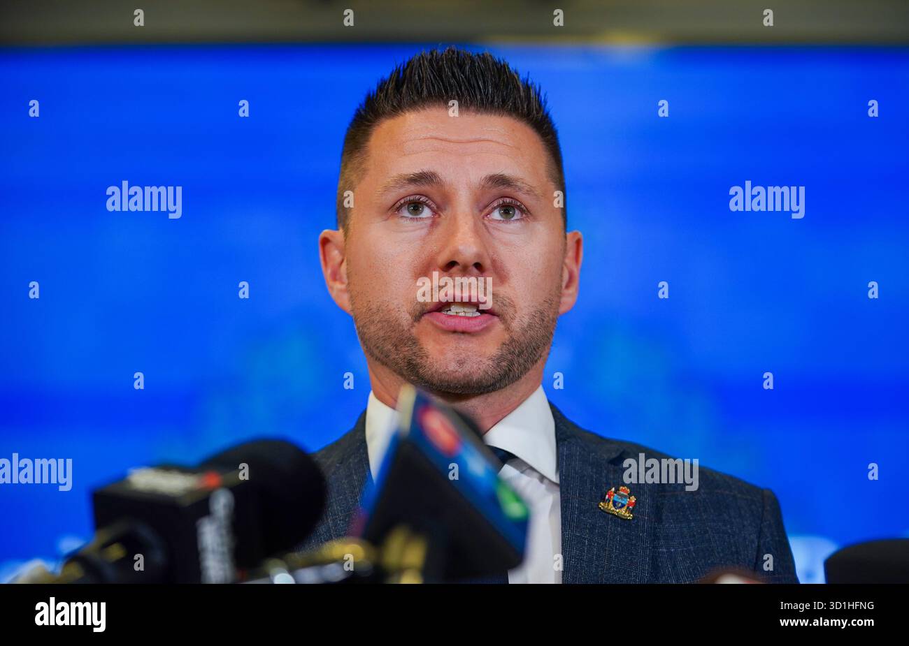 Regina Mayor Chad Bachynski speaks during a press conference updating ...