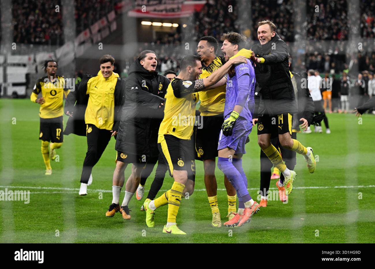 Dortmund's players celebrate after winning a German soccer cup second ...