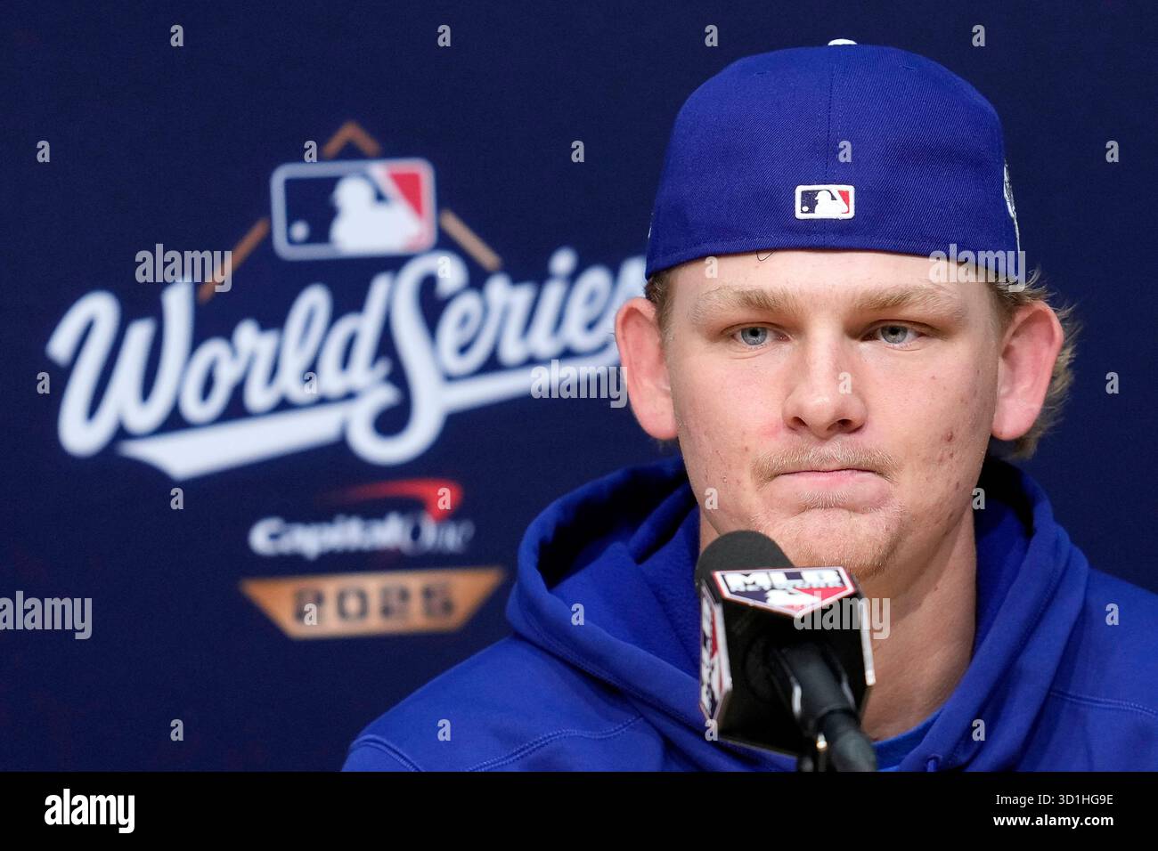 Los Angeles Dodgers pitcher Emmet Sheehan speaks prior to Game 4 of ...