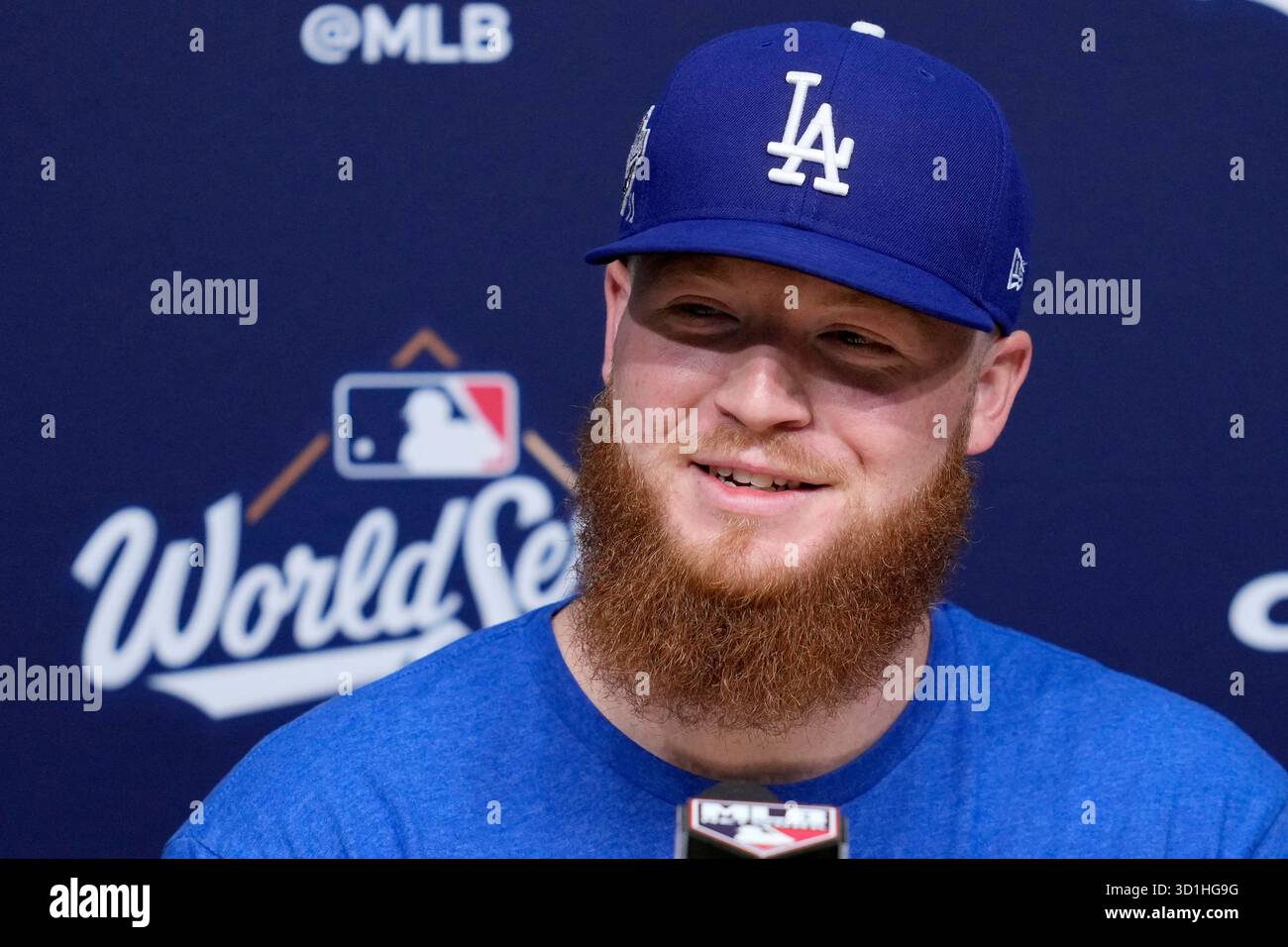 Los Angeles Dodgers pitcher Will Klein speaks prior to Game 4 of ...