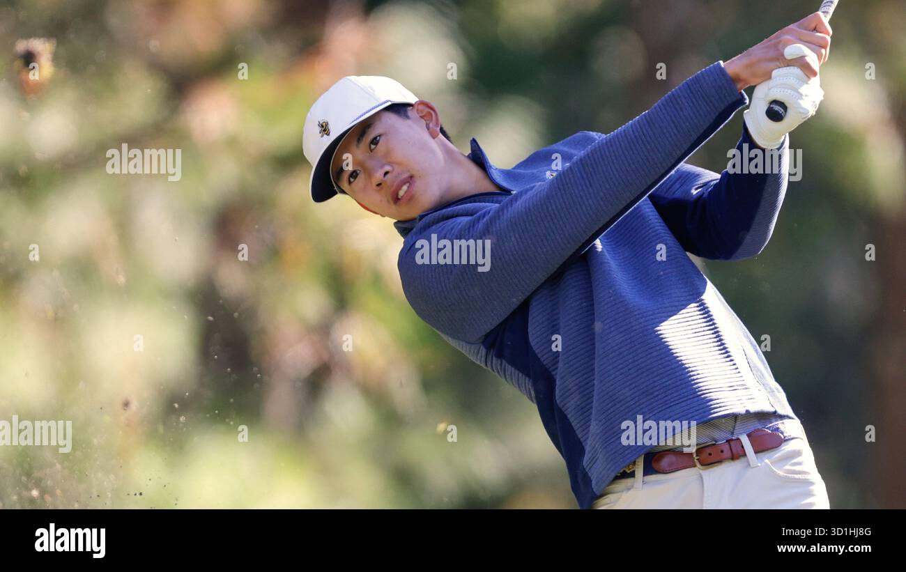 Georgia Tech golfer Aidan Tran hits a tee shot during an NCAA golf ...