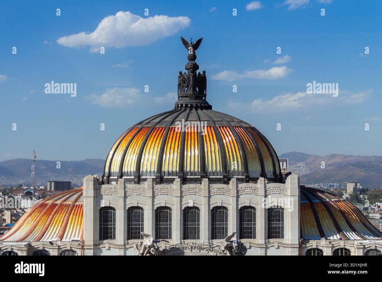 Palacio de Bellas Artes dome in Mexico City glowing under clear blue ...