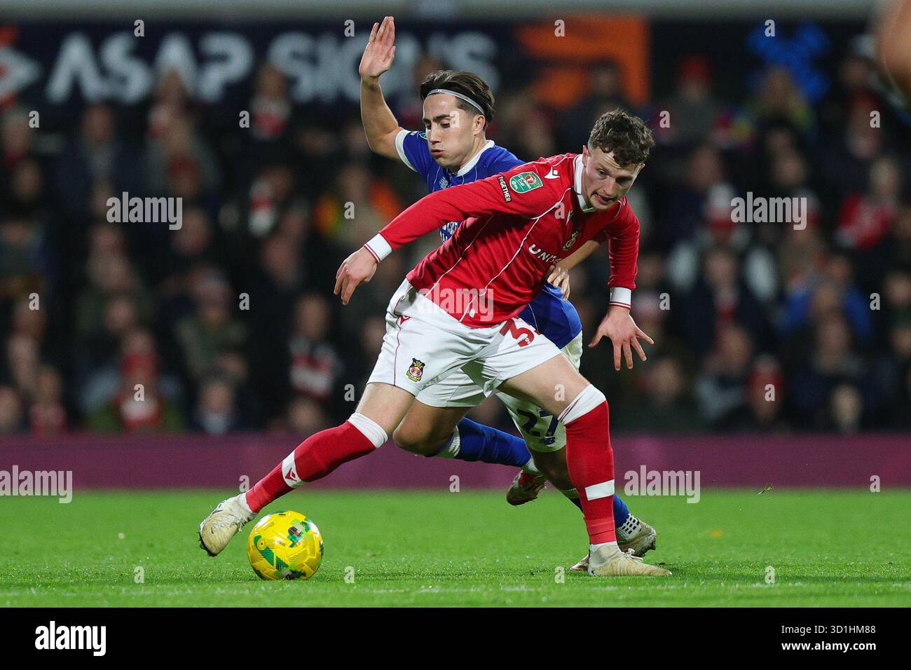 Wrexham, Wales, 28th October 2025. Nathan Broadhead of Wrexham and Joel ...