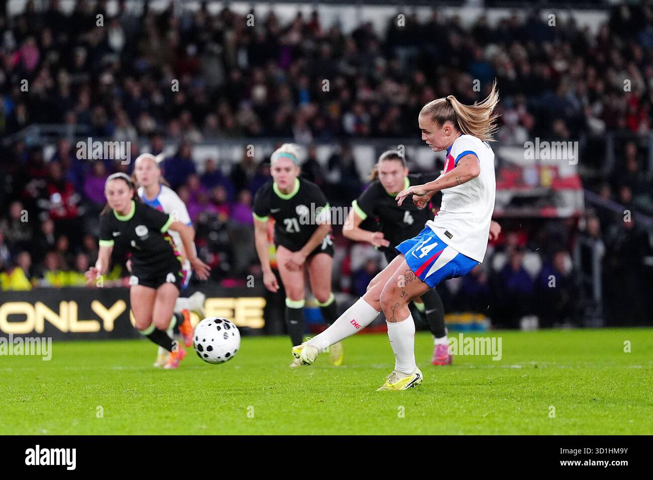 England's Georgia Stanway scores their side's third goal from a penalty ...