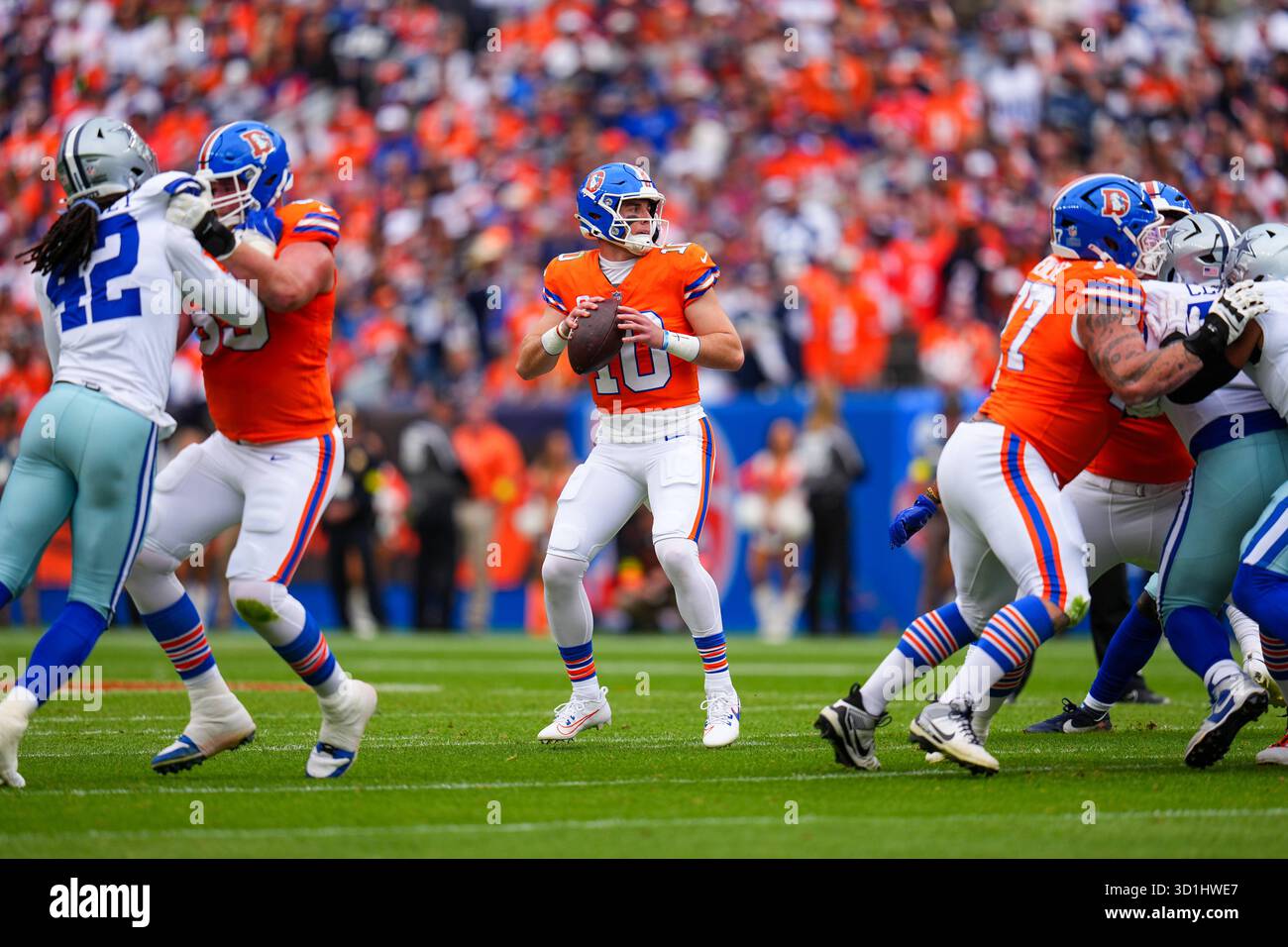 Denver Broncos quarterback Bo Nix passes against the Dallas Cowboys ...