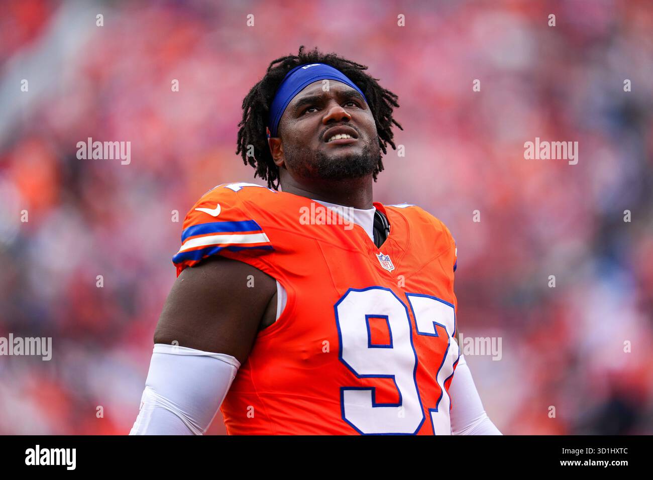 Denver Broncos defensive tackle Malcolm Roach looks on against the ...