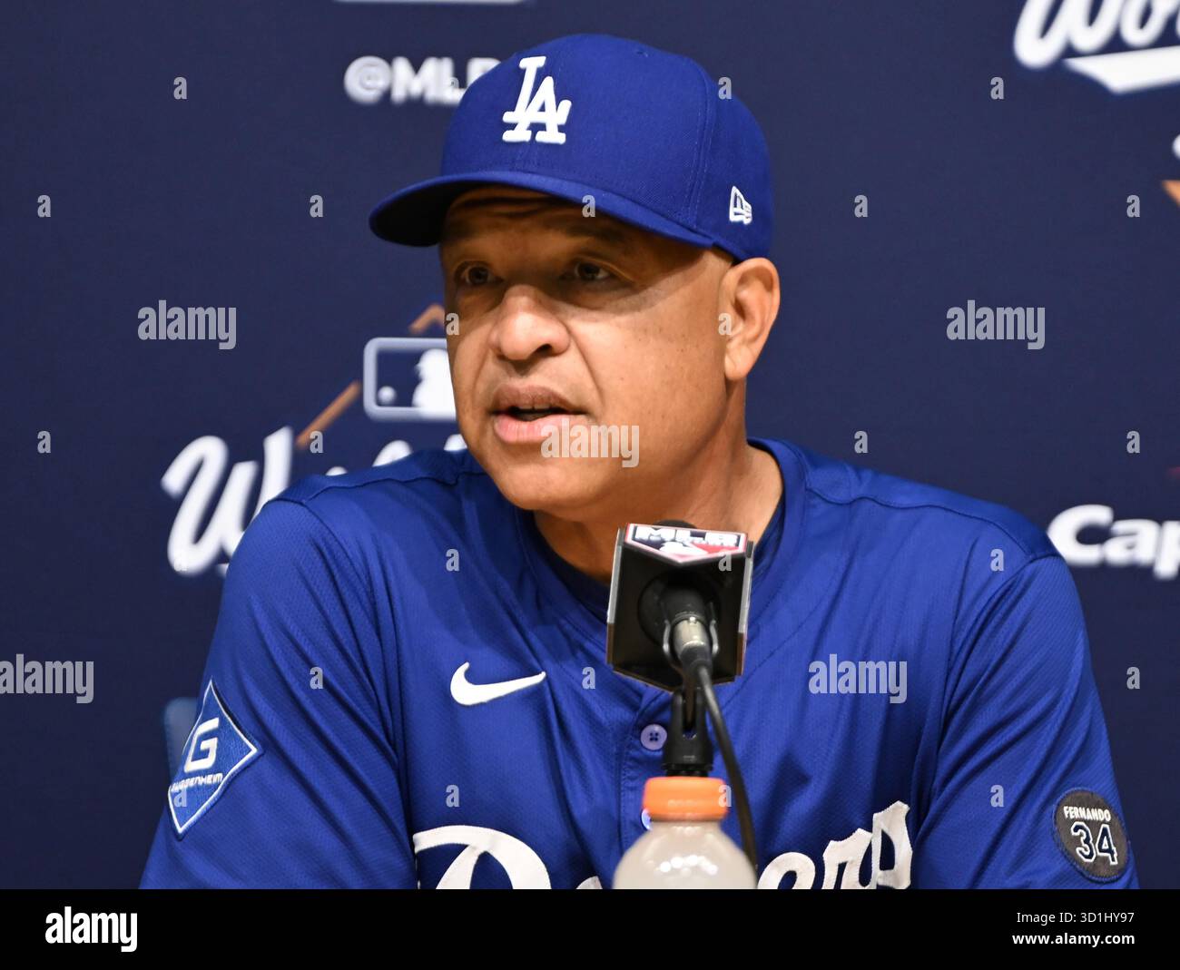 Los Angeles Dodgers manager Dave Roberts speaks to the media before ...