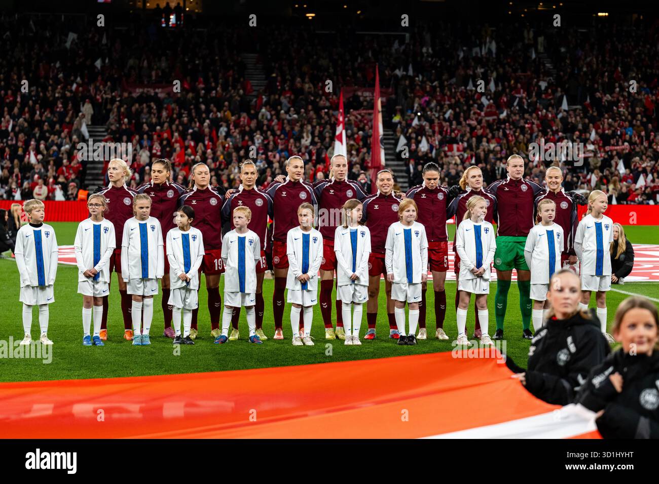 Copenhagen, Denmark. 28th, October 2025. The players of Denmark line up ...