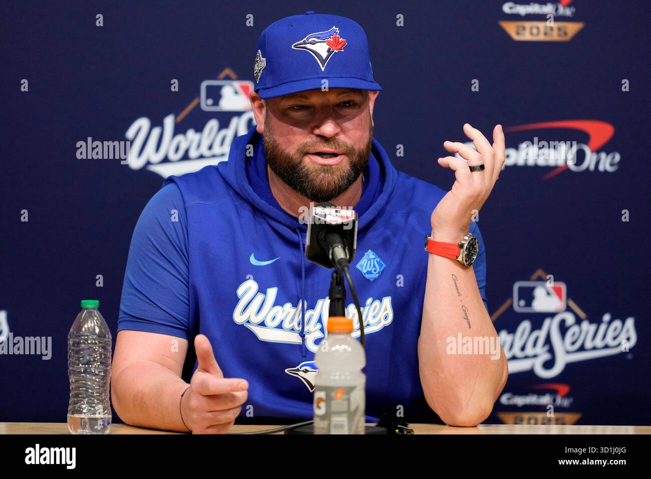 Toronto Blue Jays manager John Schneider speaks prior to Game 4 of ...