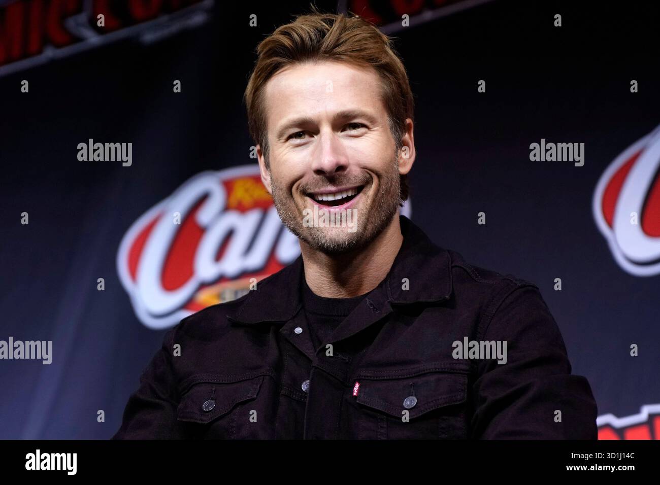 Glen Powell participates in "The Running Man" panel during New York ...