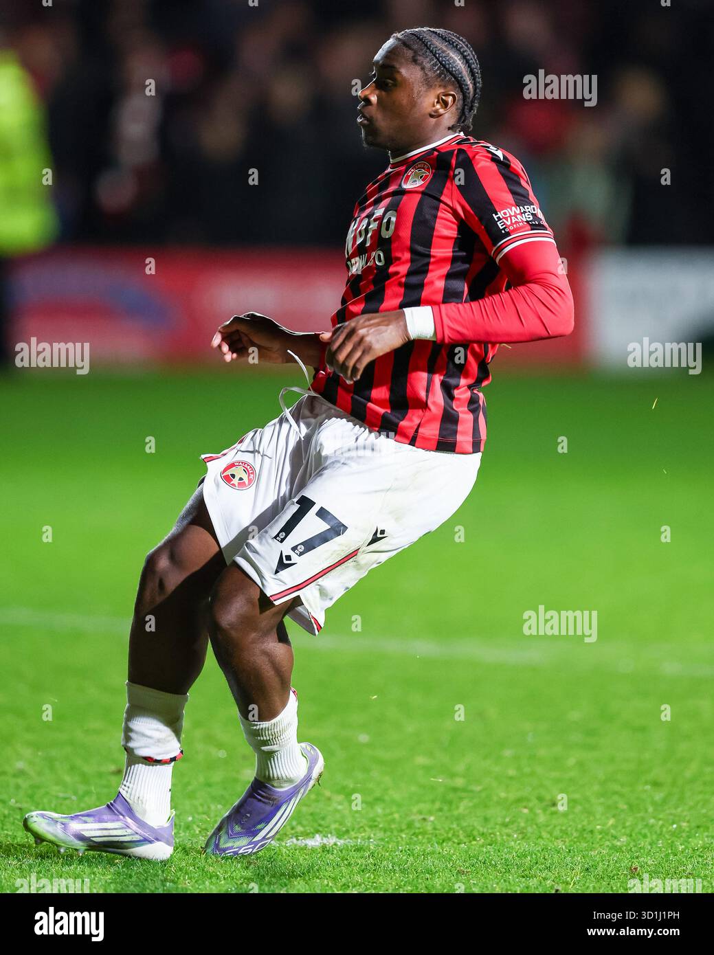 17, Courtney Clarke of Walsall takes a penalty during the Vertu Trophy ...