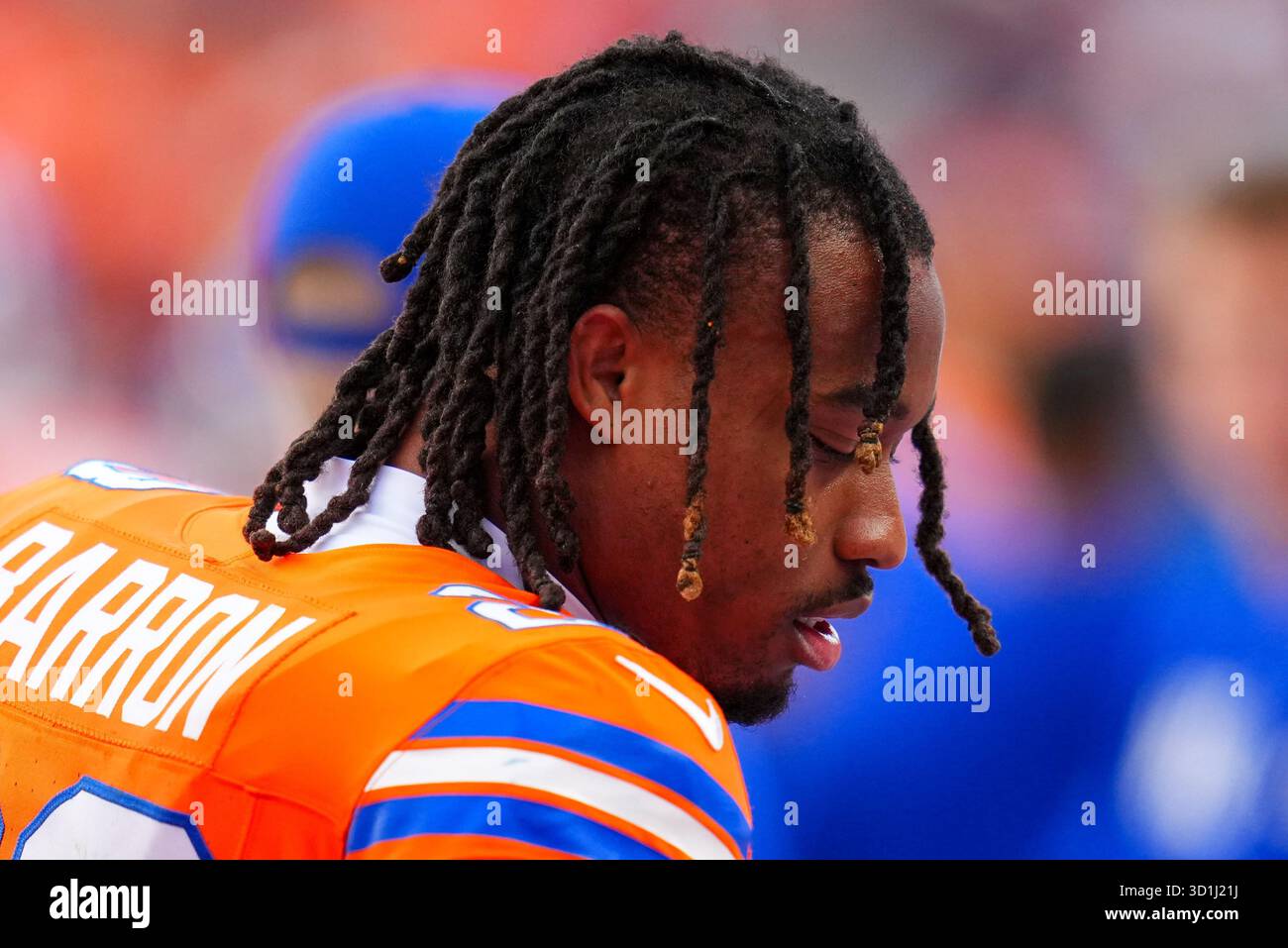 Denver Broncos cornerback Jahdae Barron ooks on against the Dallas ...