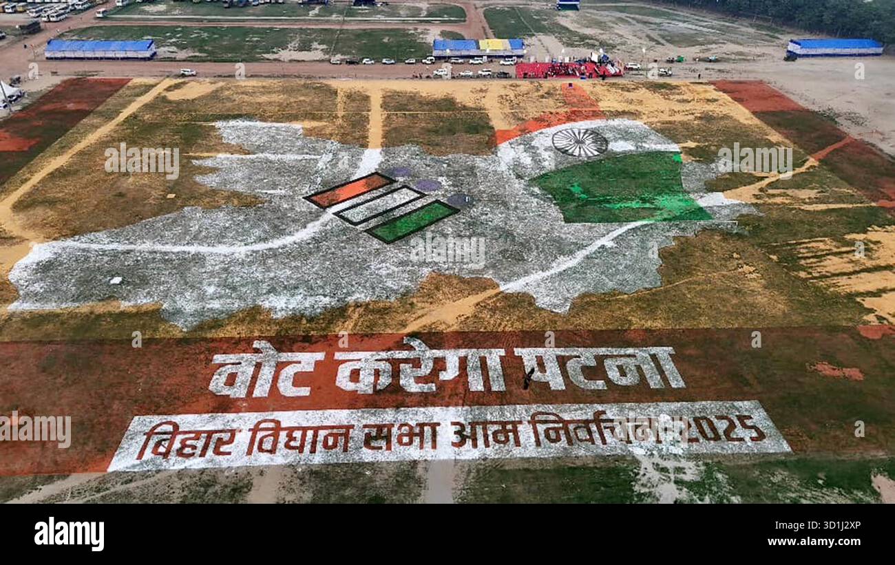 PATNA, INDIA - OCTOBER 28: A view of Maha Rangoli for Voters Awareness ...