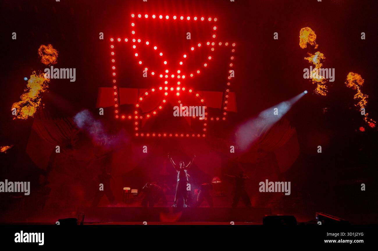 Argentine singer Duki during the second concert offered at the Movistar ...