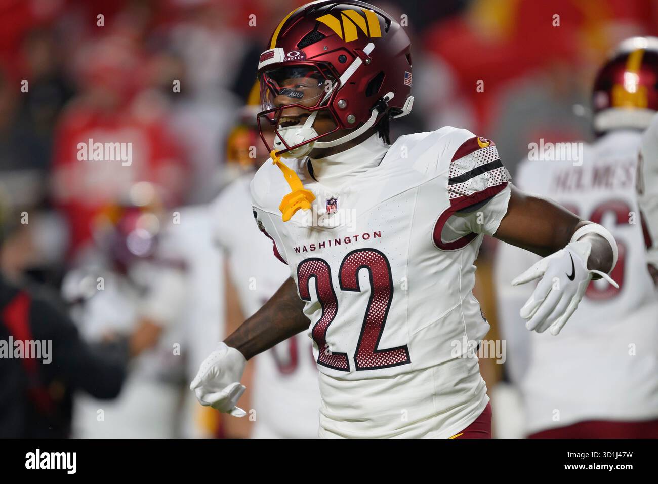 Washington Commanders running back Jacory Croskey-Merritt comes onto ...